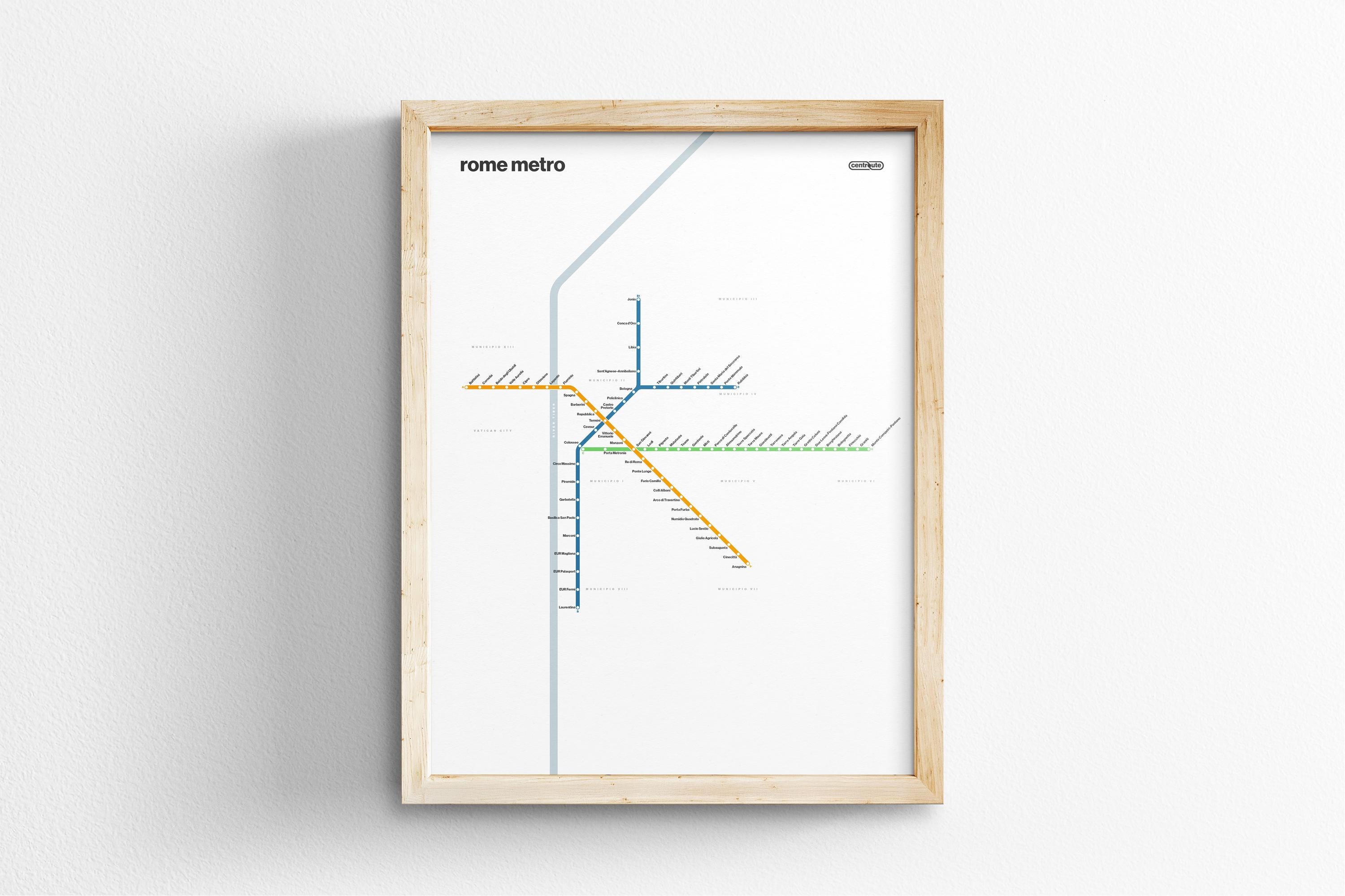 Rome Metro Light Mode Map, Minimal Poster Print, Canvas Home Decor ...