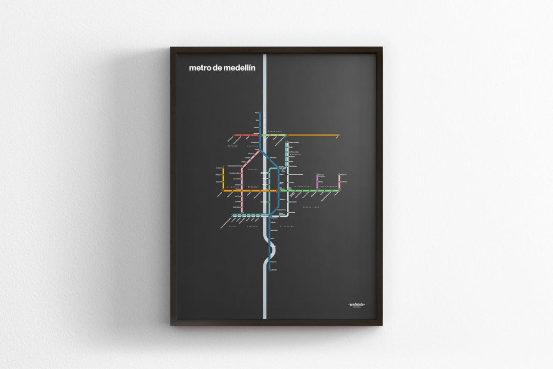 Medellín Metro, Dark Mode Map, Minimal Poster Print, Canvas Home Decor ...