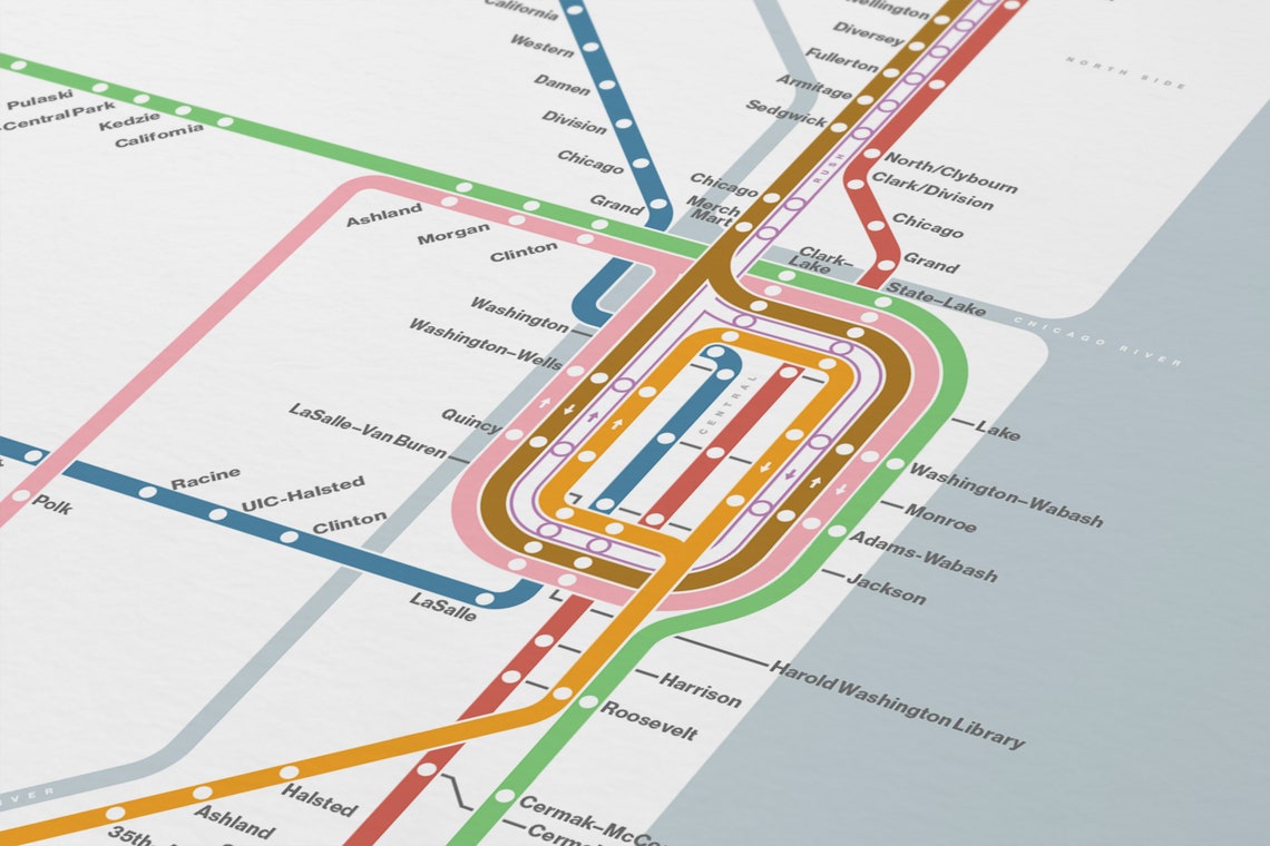 Chicago L Subway Map / CTA / Minimal Poster Print / Subway | Etsy