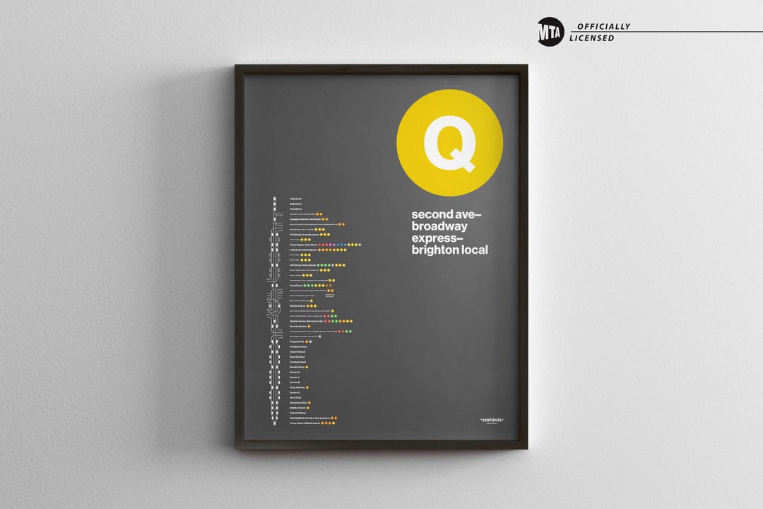 NYC Q Train Map / Minimal Poster Print / New York City Subway Style ...