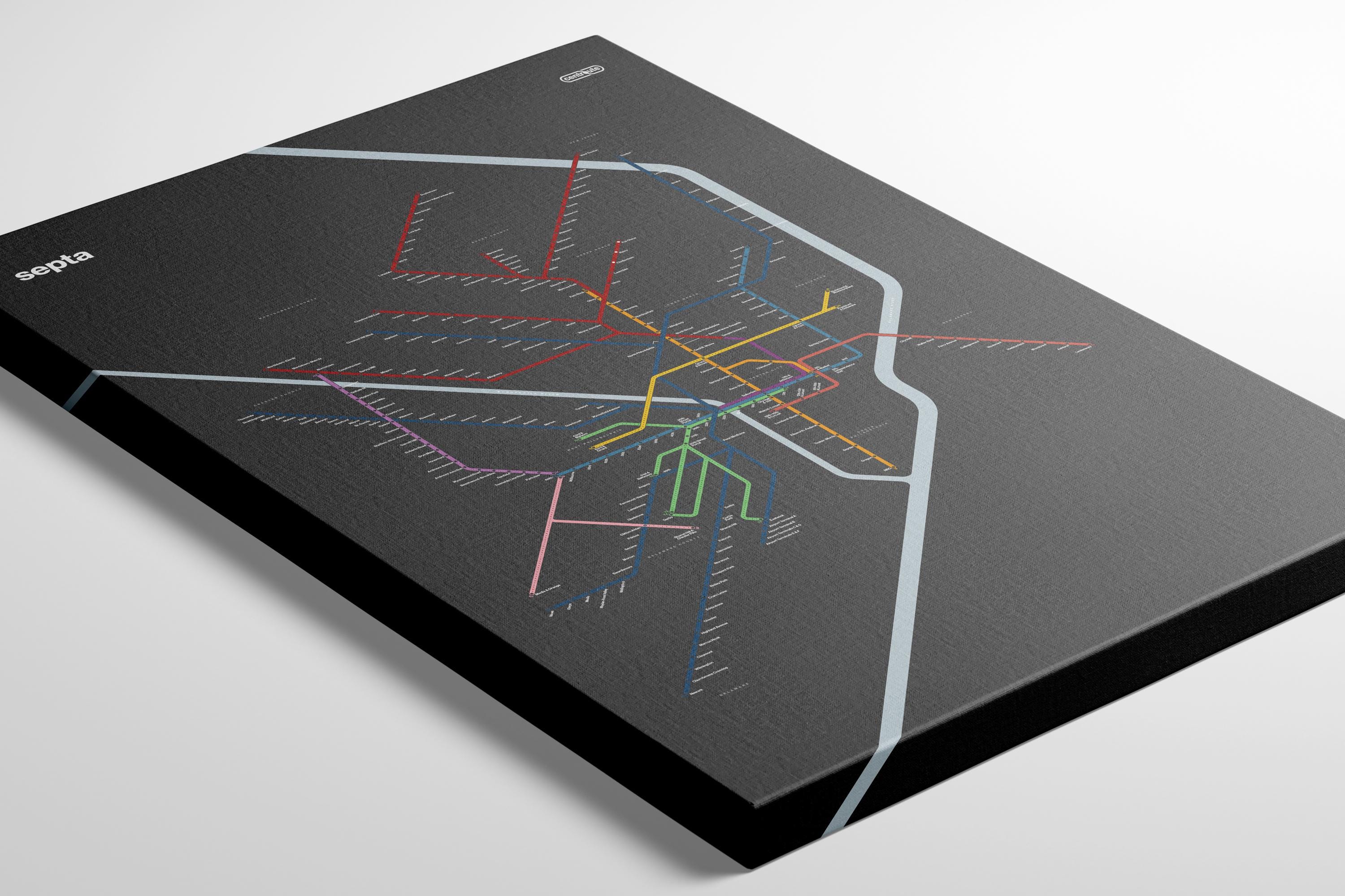 SEPTA Rail Dark Mode Map, Minimal Poster Print, Canvas Home Decor ...