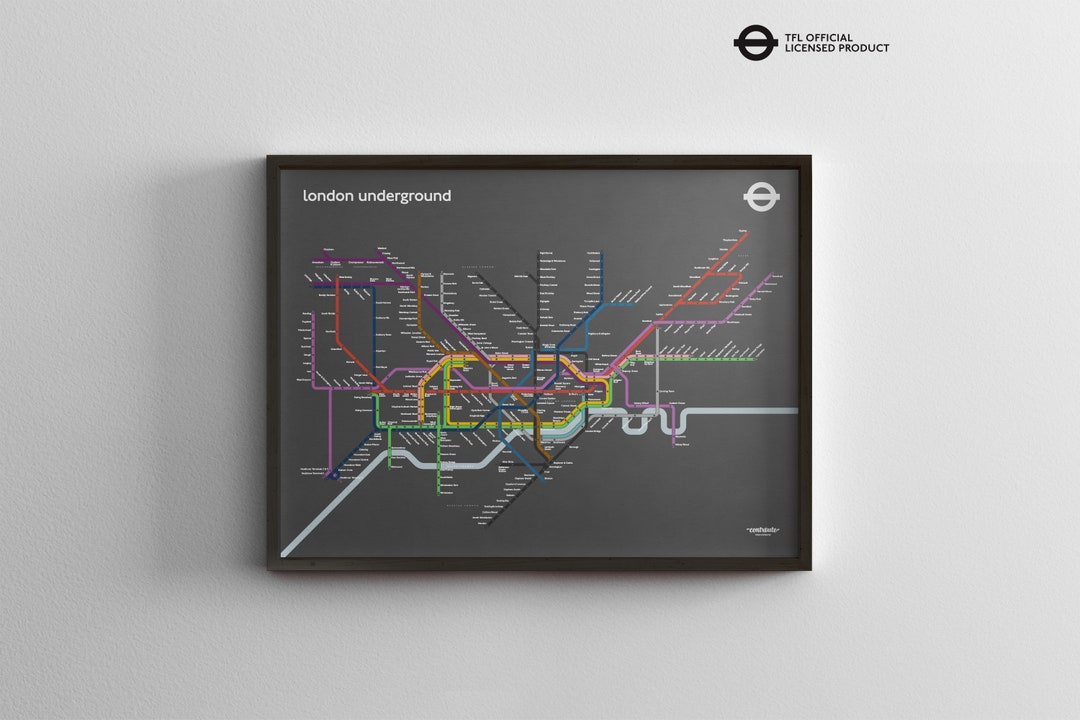 London Underground Dark Mode Tube Map / Minimal Poster Print / Subway ...