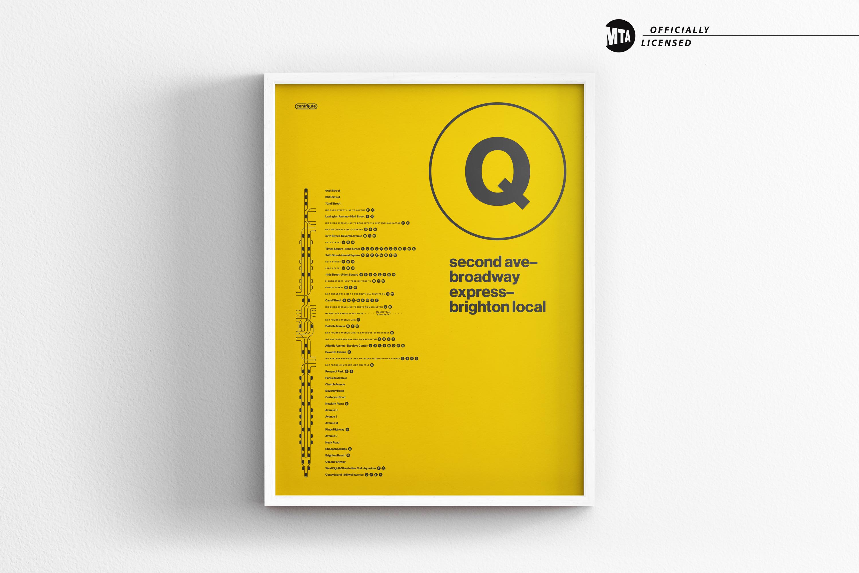 NYC Q Train Map One Color / Minimal Poster Print / New York City Subway ...