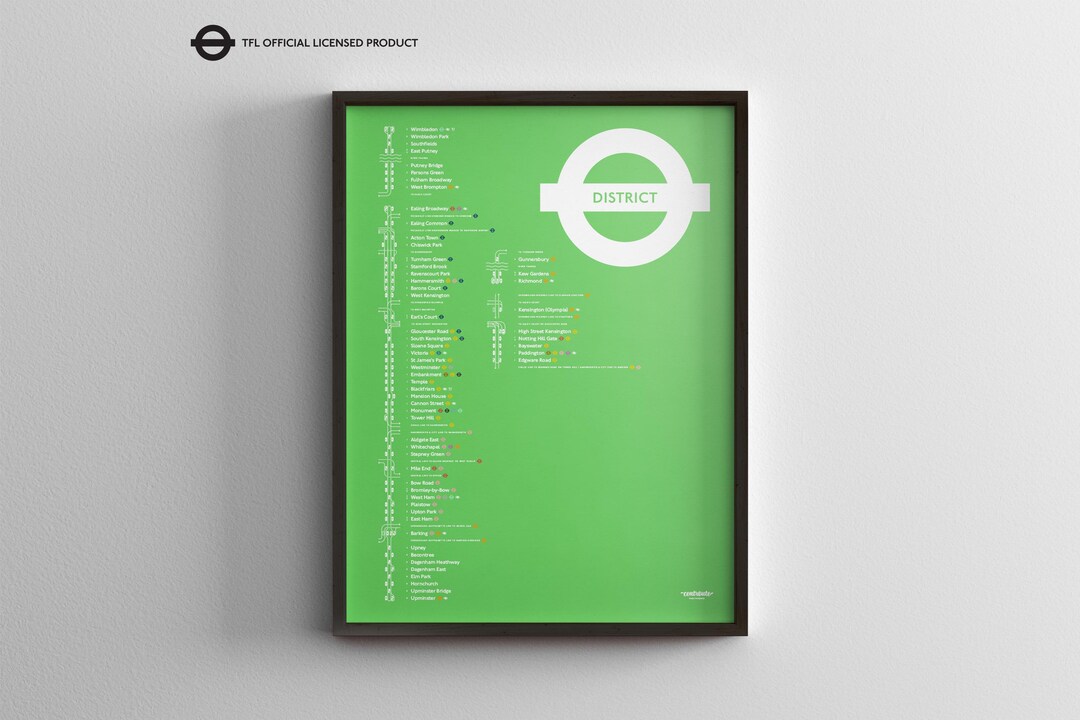 London Underground District Line Tube Map / Minimal Poster Print / Subway Style Wall Art ...