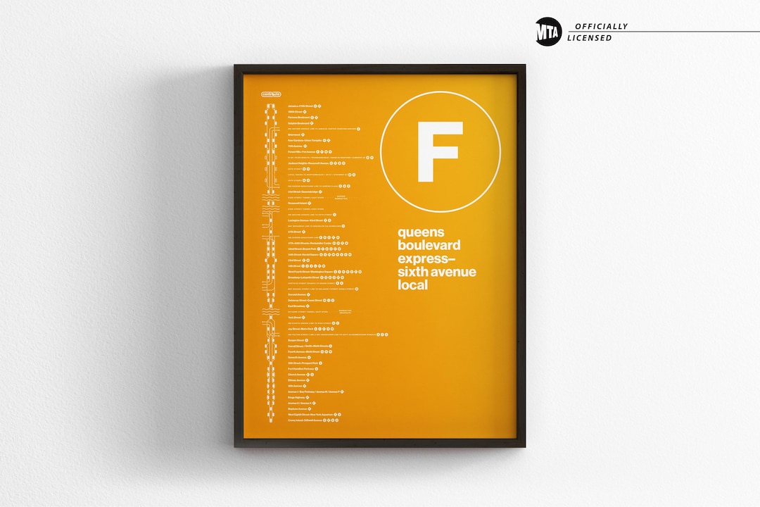 NYC F Train Map One Color / Minimal Poster Print / New York City Subway ...