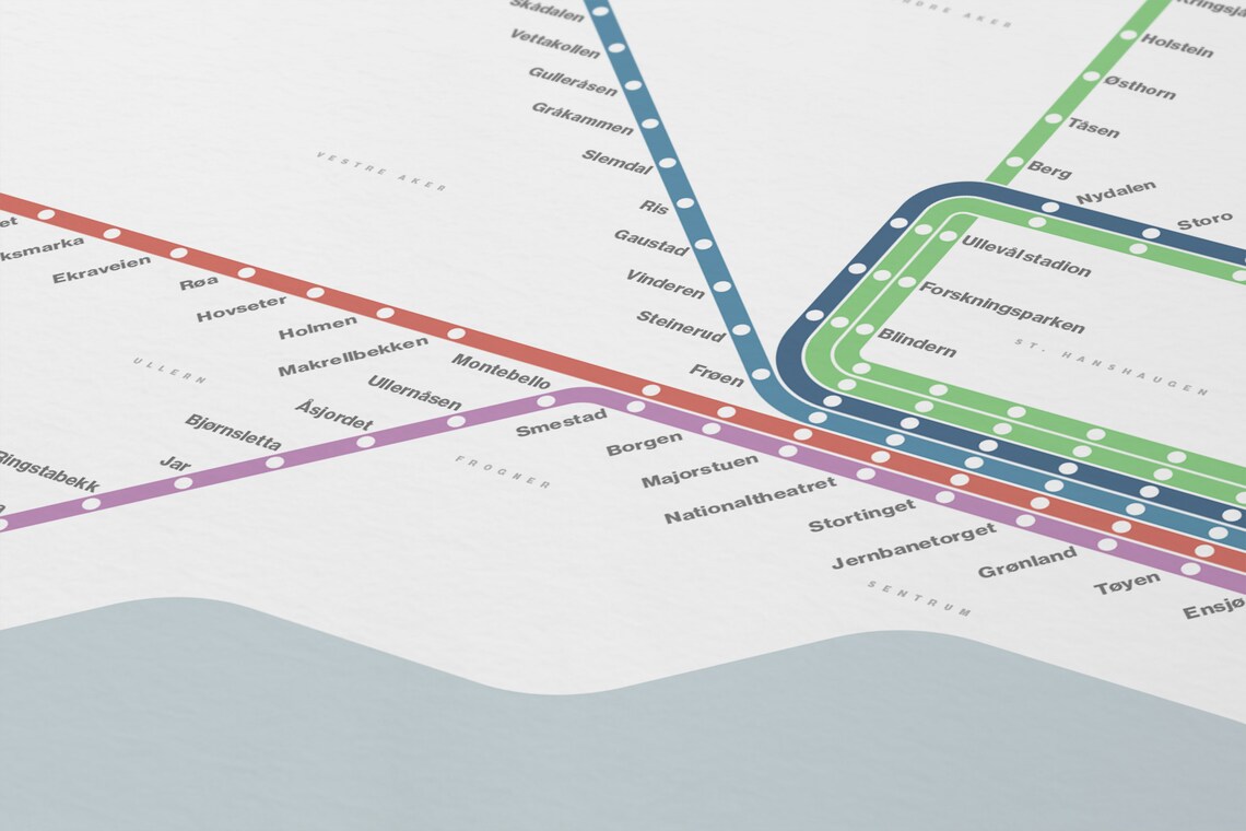 Oslo Metro Map / Tunnelbane / Minimal Poster Print / Subway | Etsy
