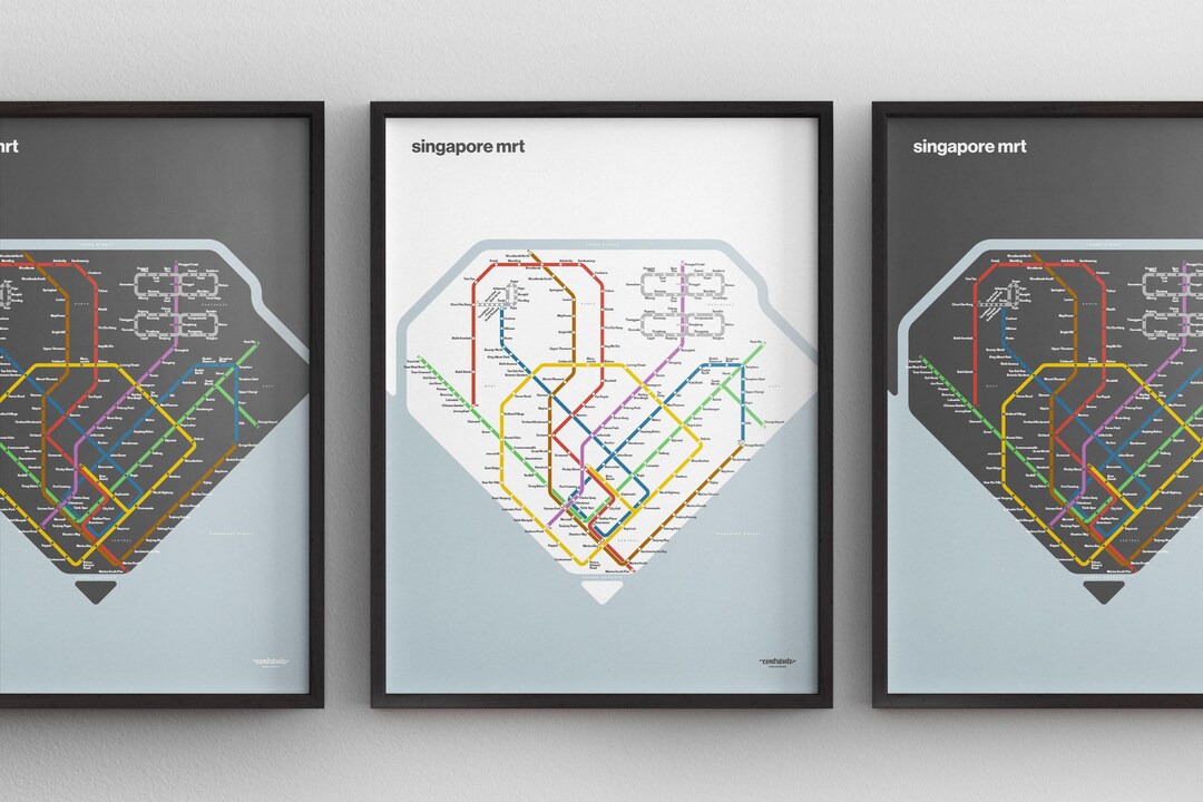 Singapore MRT Map / 新加坡地铁系统 / Minimal Poster Print / Subway Style Wall ...