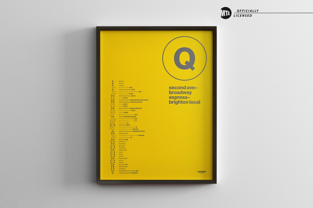 NYC Q Train Map One Color / Minimal Poster Print / New York City Subway ...