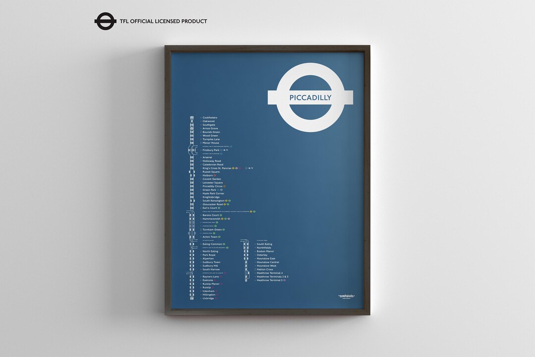 London Underground Piccadilly Line Tube Map / Minimal Poster Print ...