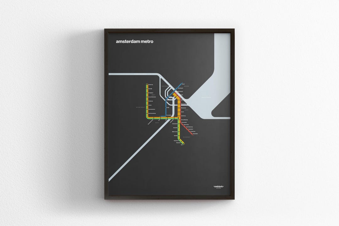 Amsterdam Metro, Dark Mode Map, Minimal Poster Print, Canvas Home Decor ...
