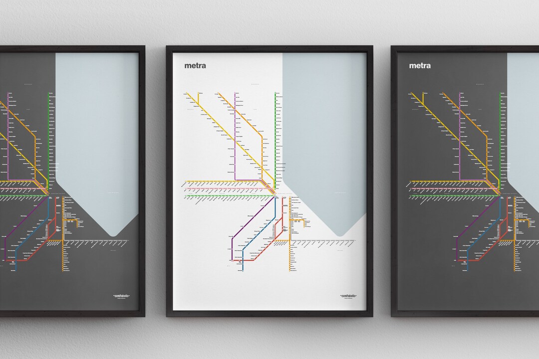 Metra Rail Map / Chicago / Minimal Poster Print / Subway Style Wall Art ...