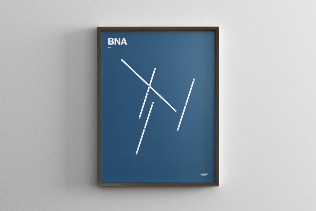 BNA Runway Map / Nashville International Airport / Minimal Poster Print ...