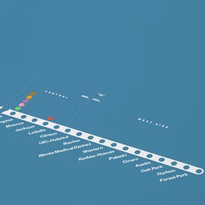 Chicago L Blue Line Map / CTA Train / Minimal Poster Print / Subway ...