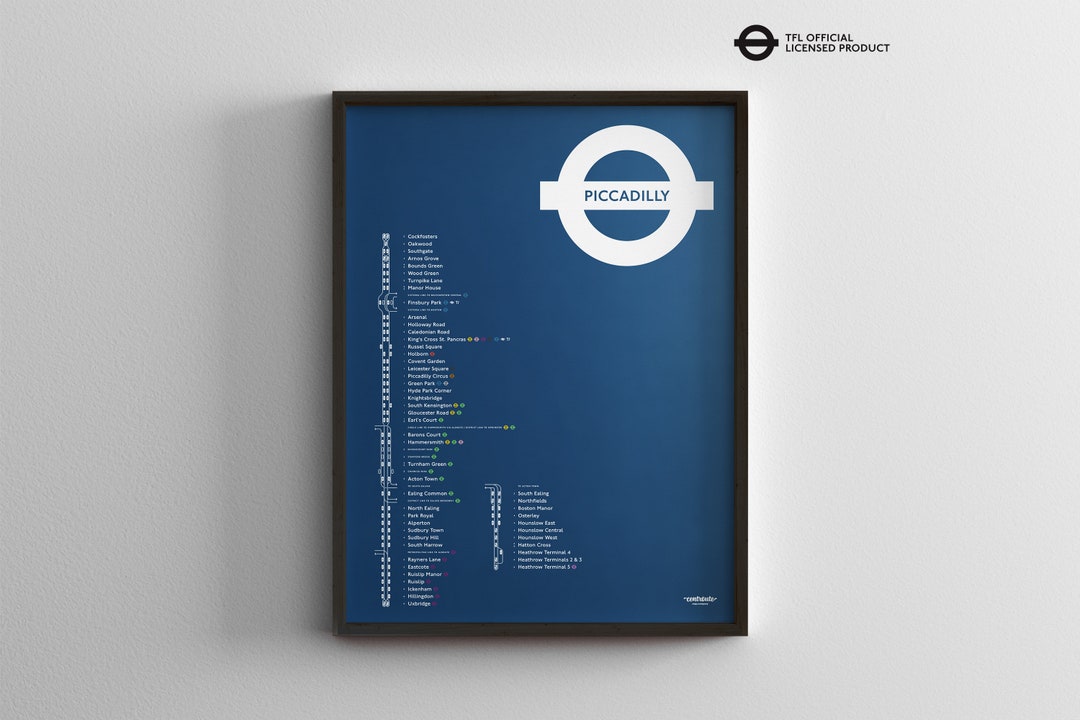 London Underground Piccadilly Line Tube Map / Minimal Poster Print ...