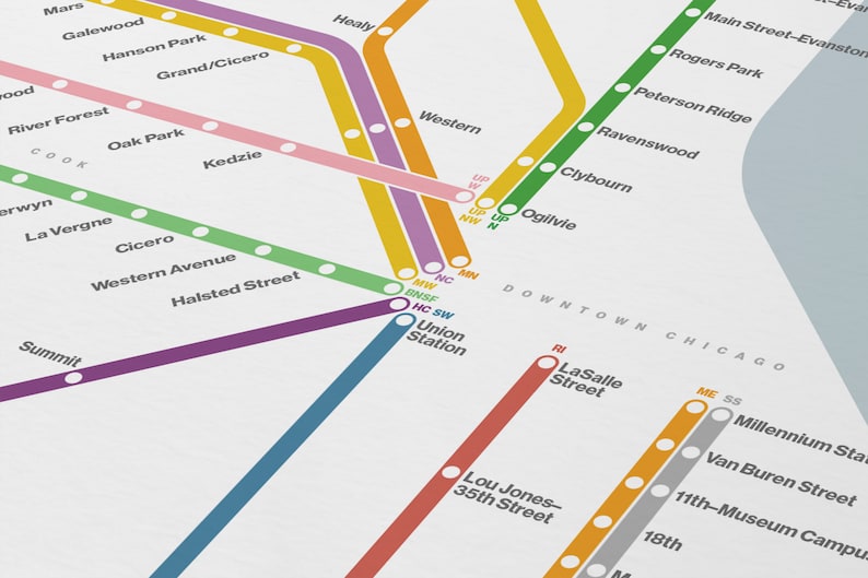 Metra Rail Map / Chicago / Minimal Poster Print / Subway Style | Etsy