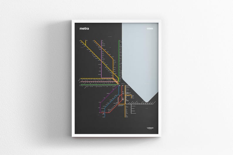Metra Rail Dark Mode Map, Minimal Poster Print, Canvas Home Decor ...