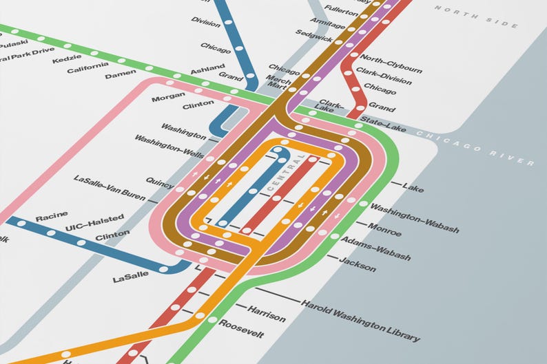 Chicago L Subway Map / CTA / Minimal Poster Print / Subway Style Wall ...
