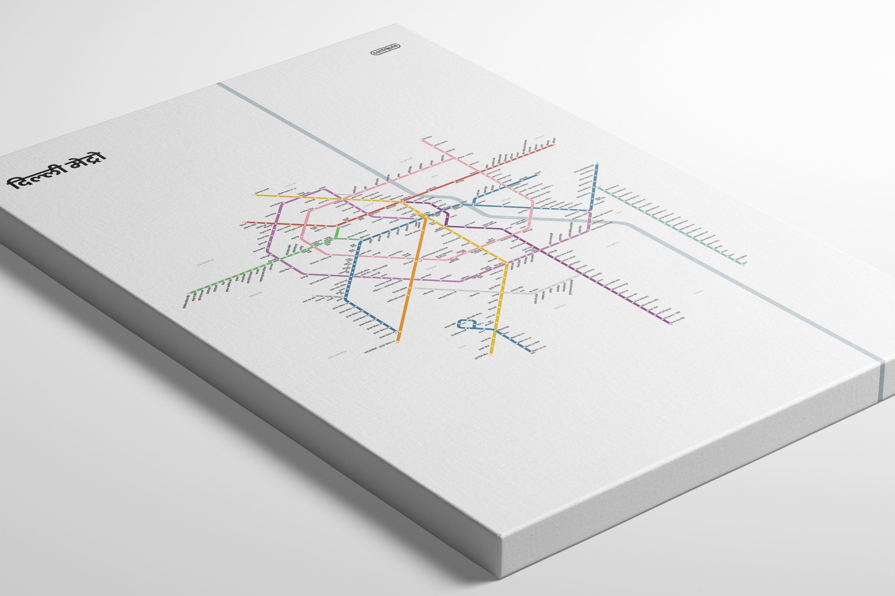 Delhi Metro, Hindi Light Mode Map, Minimal Poster Print, Canvas Home ...