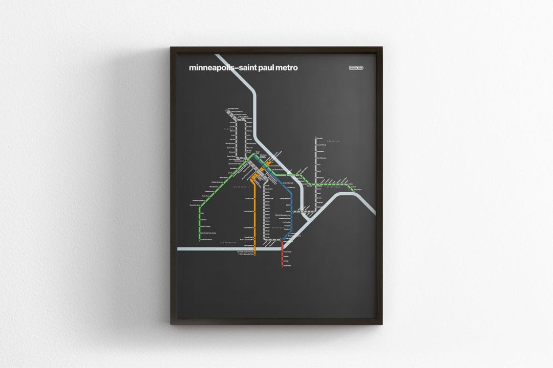 Minneapolis–st. Paul Metro, Dark Mode Map, Minimal Poster Print, Canvas ...