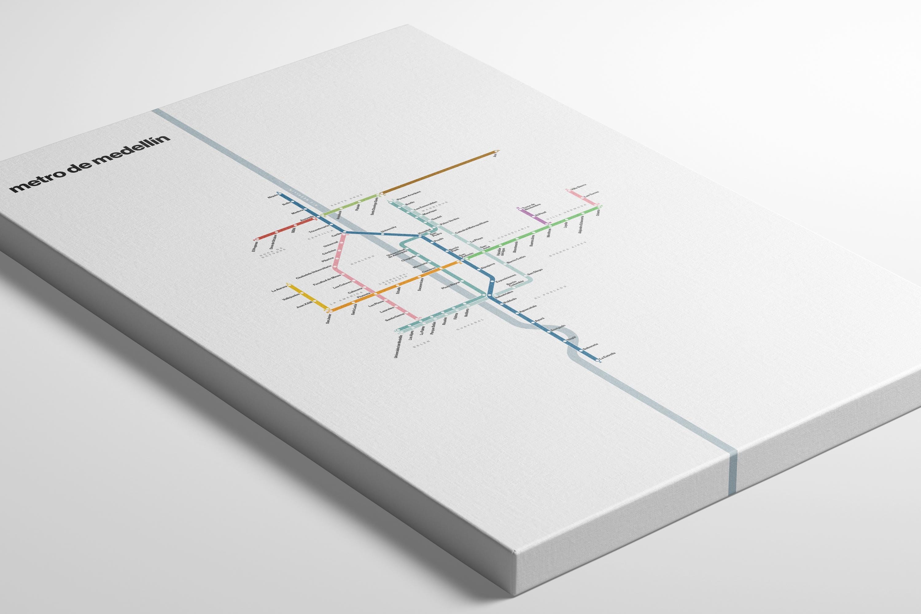 Medellín Metro Light Mode Map, Minimal Poster Print, Canvas Home Decor ...