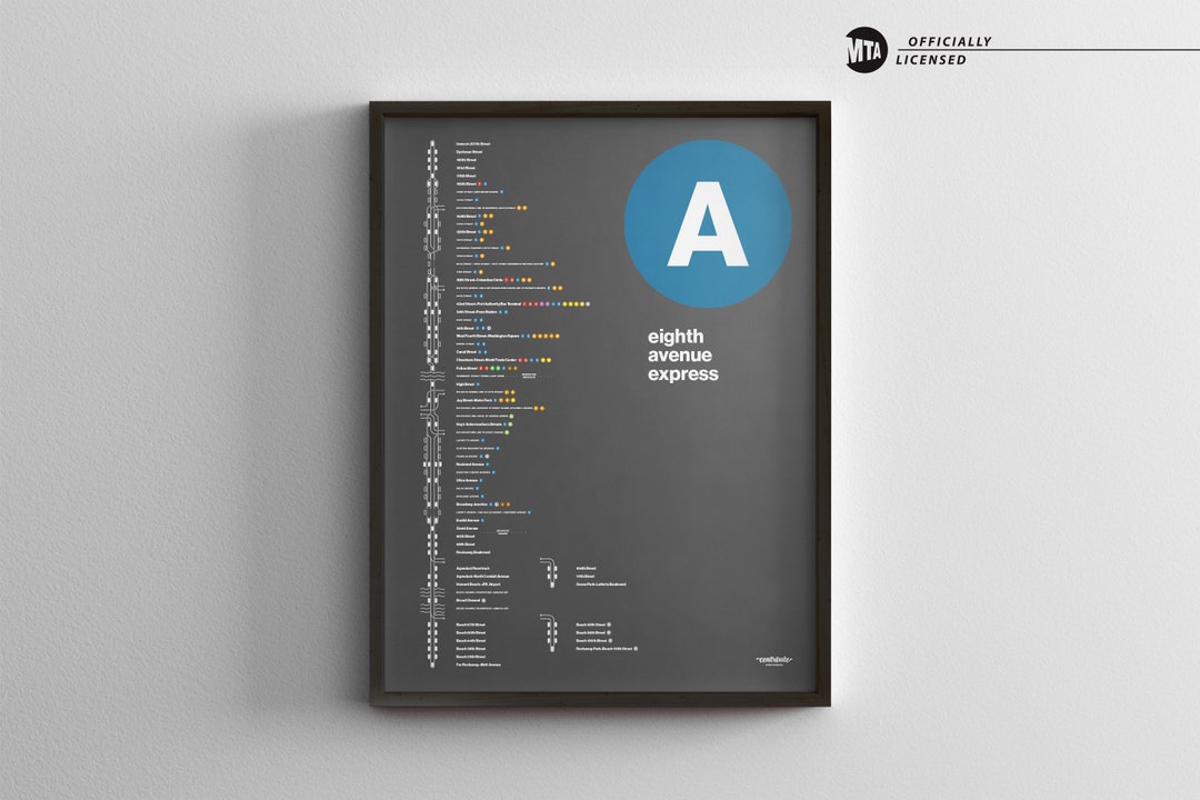 NYC A Train Map / Minimal Poster Print / New York City Subway Style ...