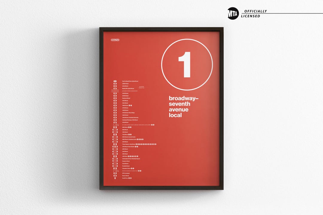 NYC 1 Train Map One Color / Minimal Poster Print / New York City Subway ...