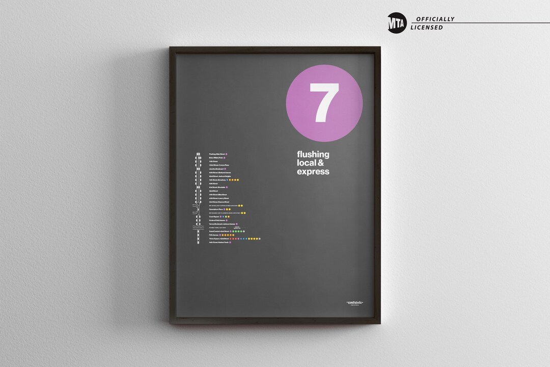 NYC 7 Train Map / Minimal Poster Print / New York City Subway Style ...