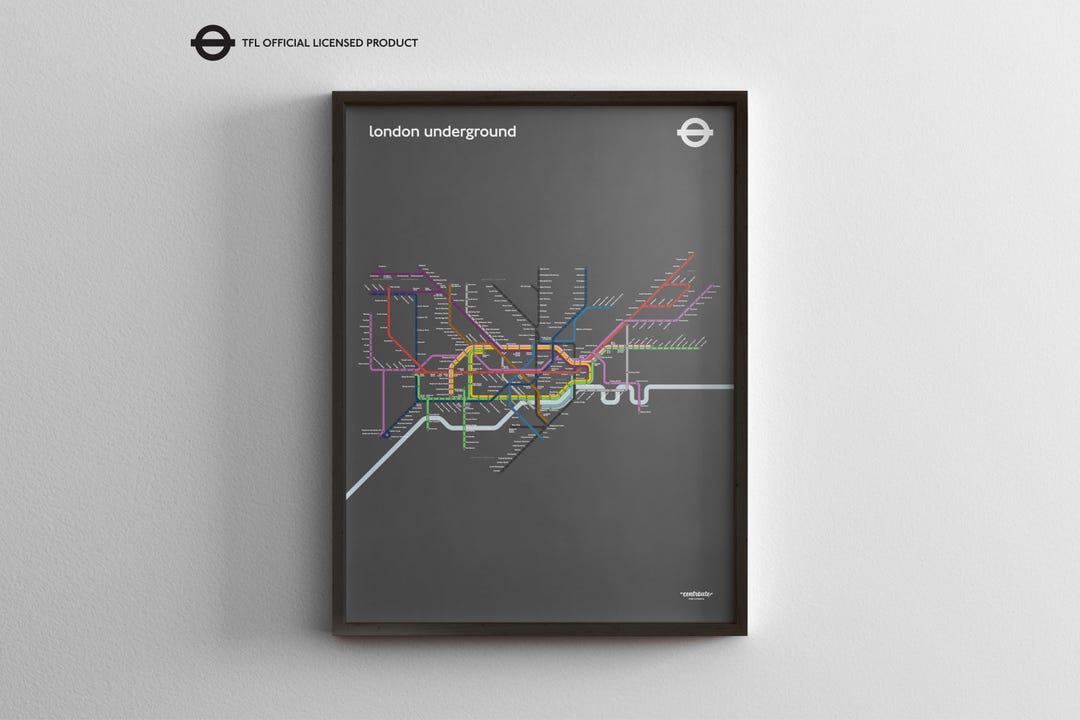 London Underground Vertical Dark Mode Tube Map / Minimal Poster Print ...
