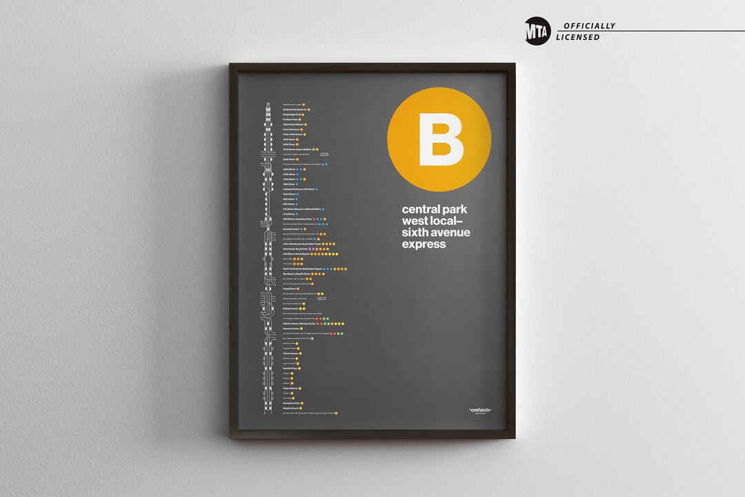 NYC B Train Map / Minimal Poster Print / New York City Subway Style ...