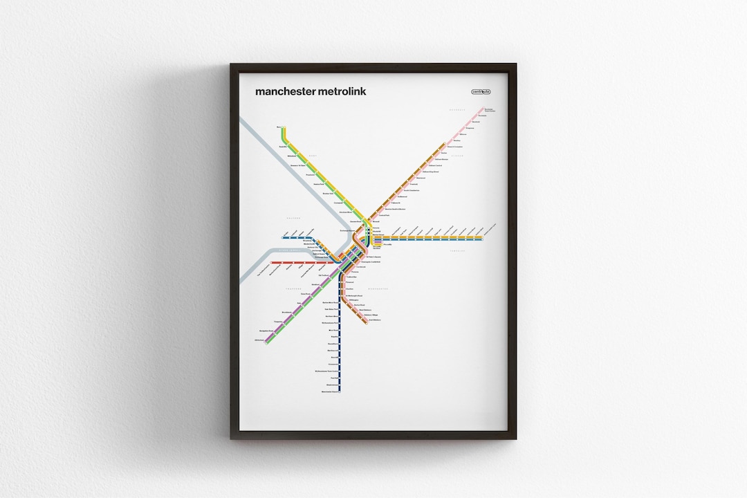 Manchester Metrolink, Light Mode Map, Minimal Poster Print, Canvas Home ...