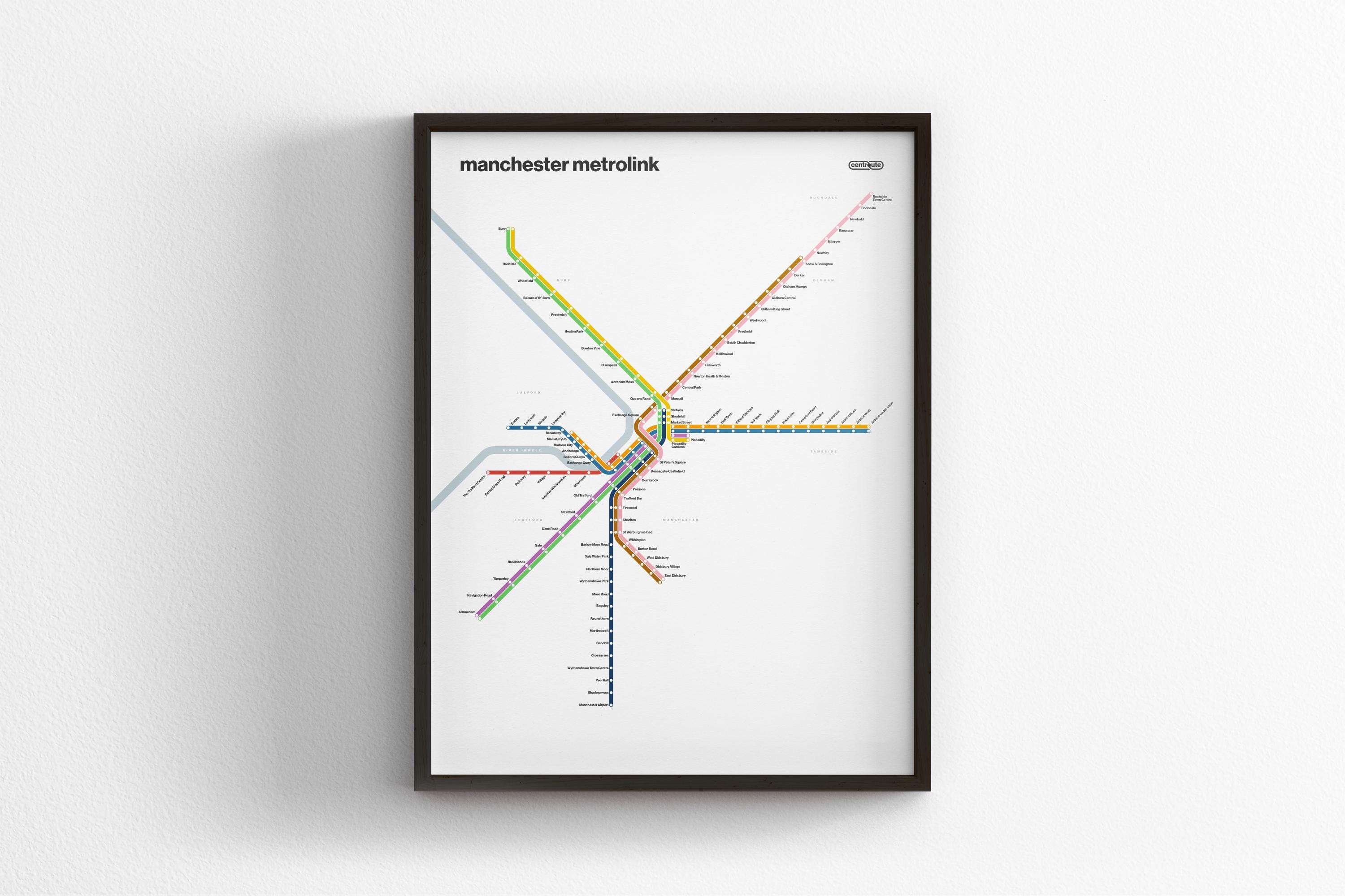 Manchester Metrolink, Light Mode Map, Minimal Poster Print, Canvas Home ...