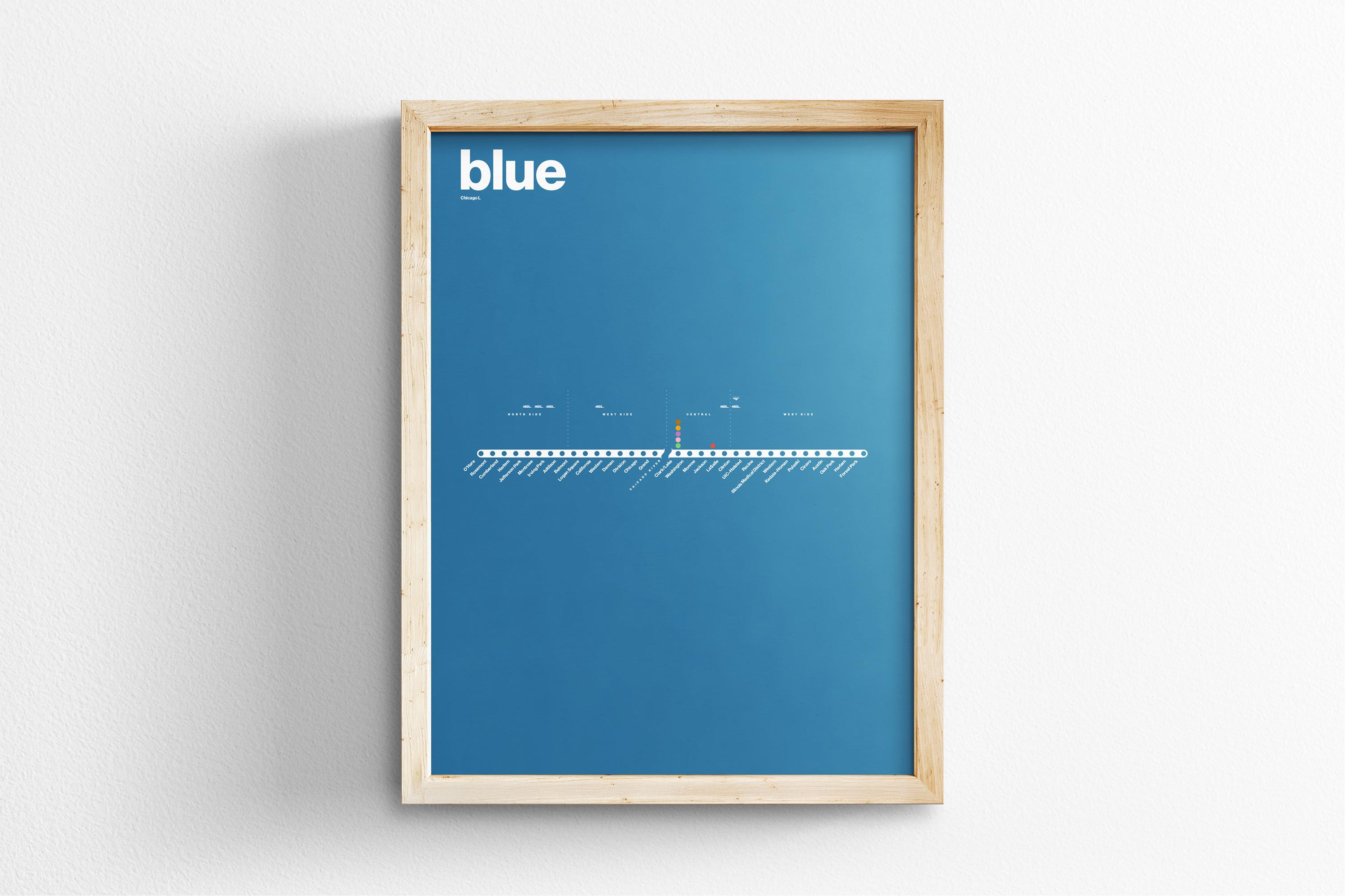 Chicago L Blue Line Map / CTA Train / Minimal Poster Print / Subway ...