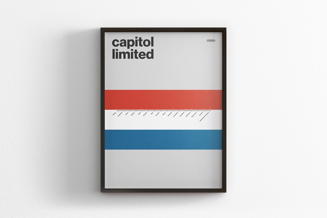 Capitol Limited Map, Retro Amtrak, Minimal Poster Print, Canvas Home ...