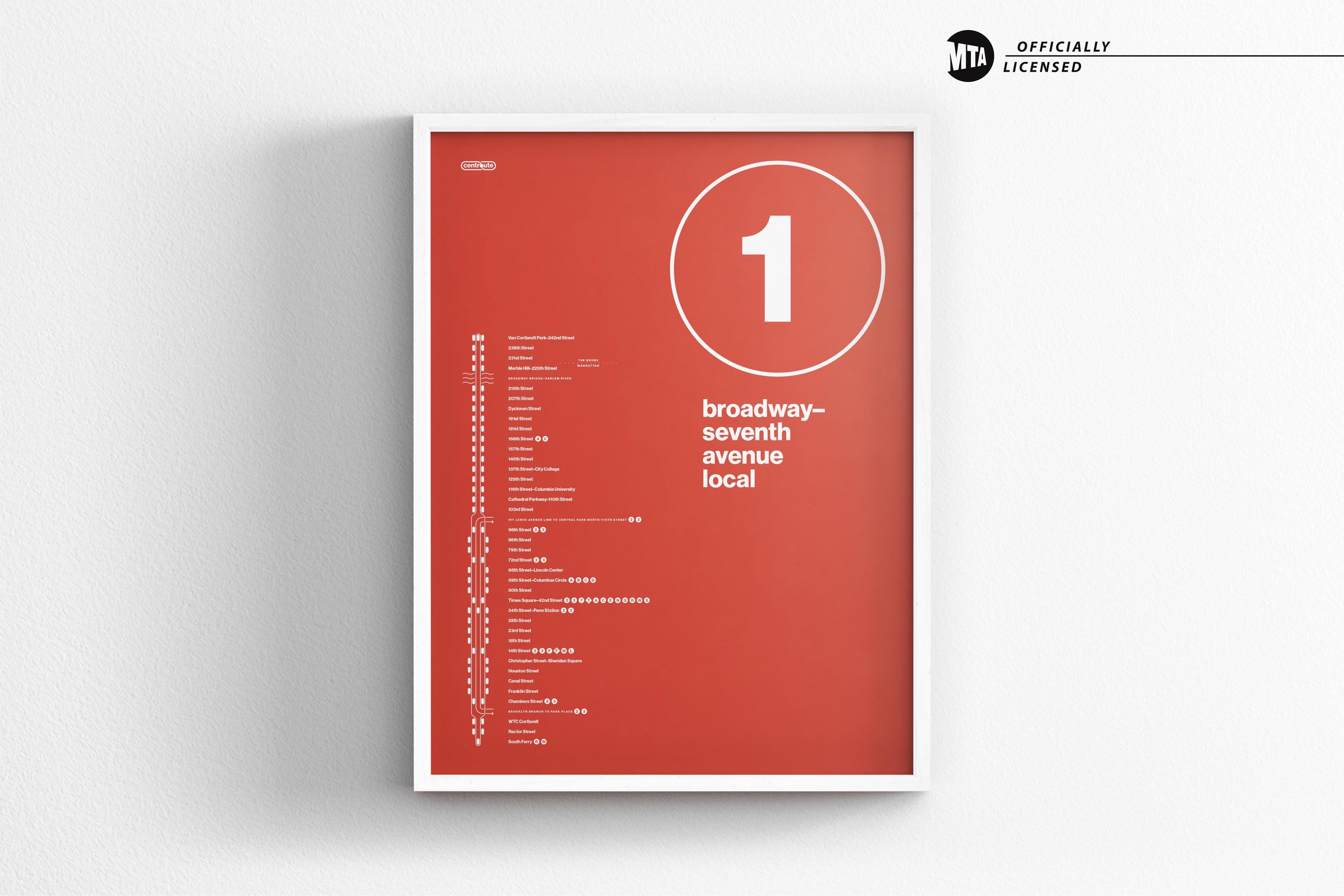 NYC 1 Train Map One Color / Minimal Poster Print / New York City Subway ...