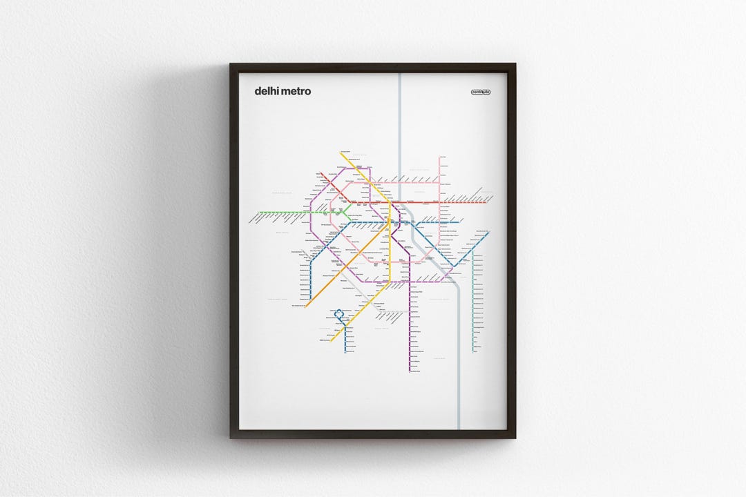 Delhi Metro, English Light Mode Map, Minimal Poster Print, Canvas Home ...