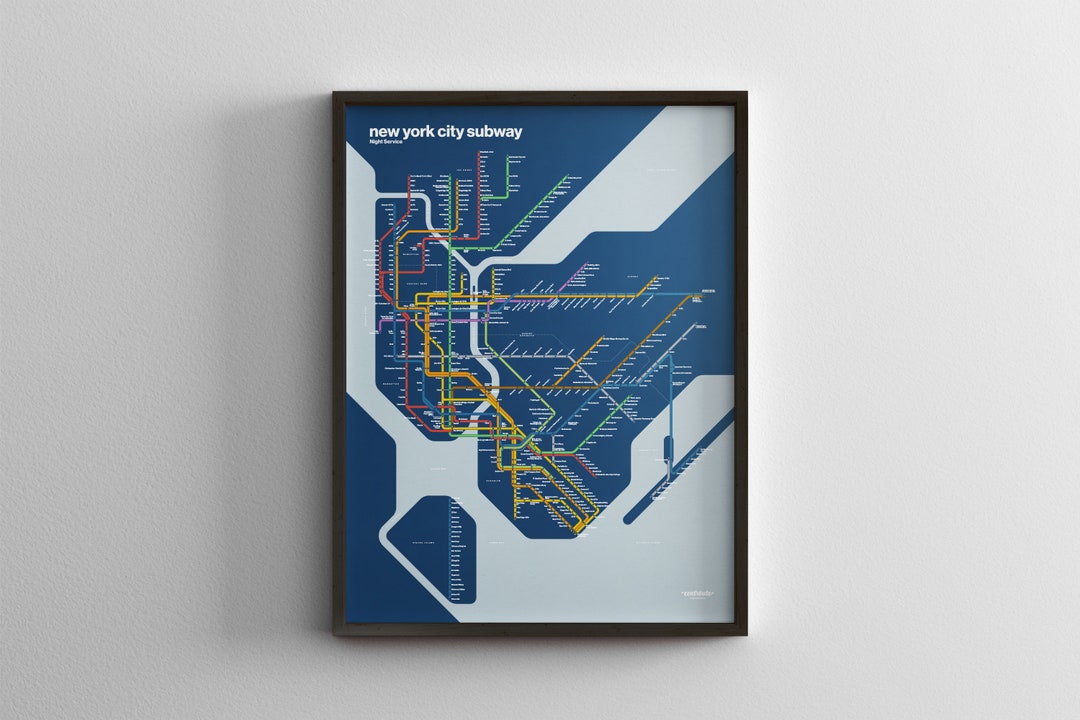 New York City Subway Night Map / NYC / Minimal Poster Print / Subway ...