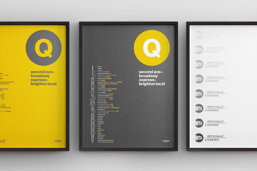 NYC Q Train Map / New York City / Minimal Poster Print / Subway Style ...
