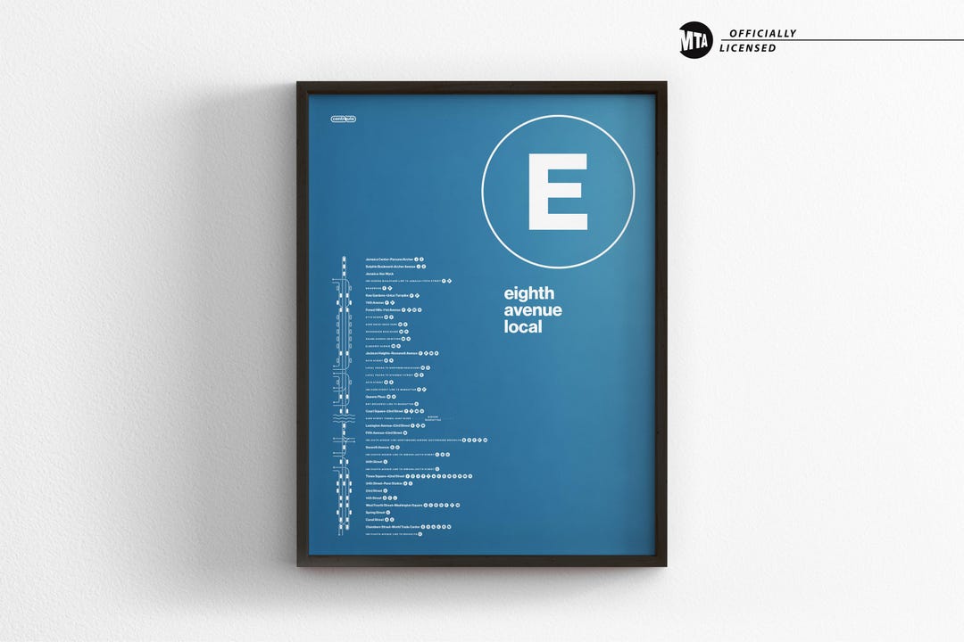 NYC E Train Map One Color / Minimal Poster Print / New York City Subway ...