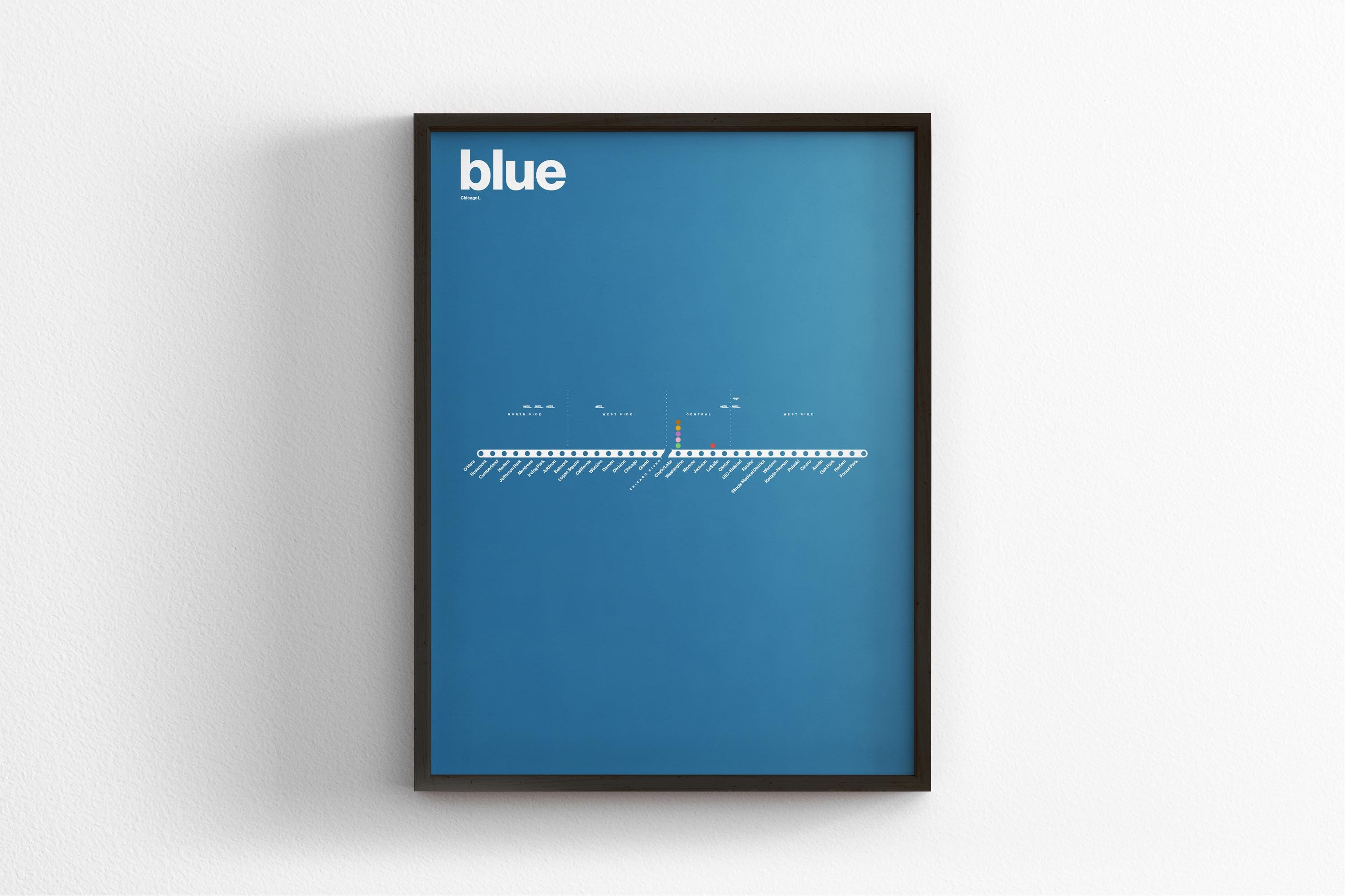 Chicago L Blue Line Map / CTA Train / Minimal Poster Print / Subway ...