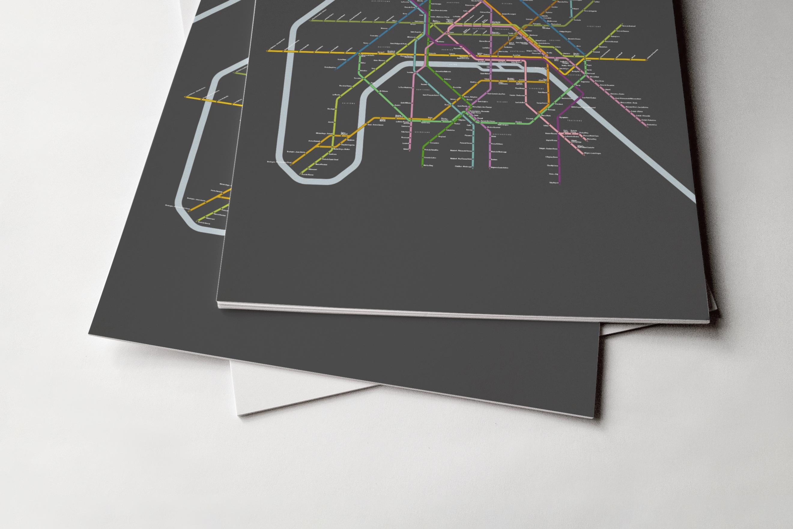 Paris Métro Vertical Dark Mode Map / Minimal Poster Print / Subway ...