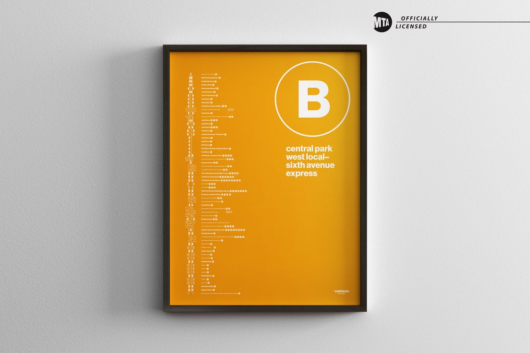 NYC B Train Map One Color / Minimal Poster Print / New York City Subway ...