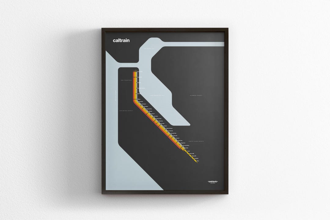Caltrain, Dark Mode Map, Minimal Poster Print, Canvas Home Decor ...