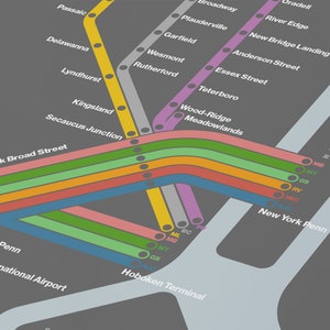 New Jersey Transit Map / Philadelphia NYC / Minimal Poster Print ...