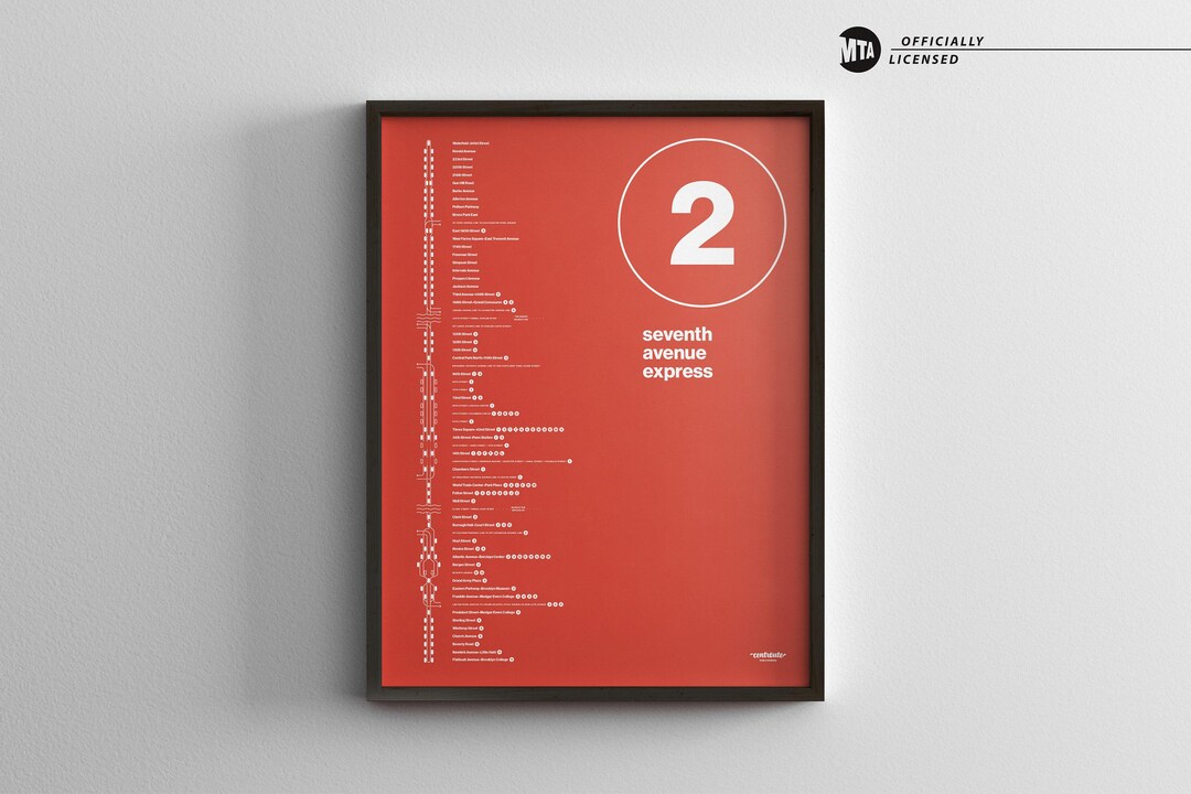NYC 2 Train Map One Color / Minimal Poster Print / New York City Subway ...