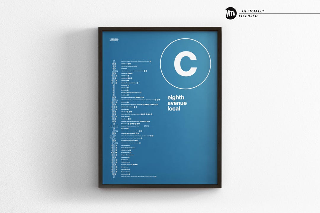 NYC C Train Map One Color / Minimal Poster Print / New York City Subway ...