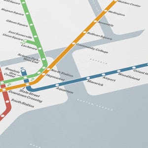 Boston T Rail Map Light Mode / MBTA / Minimal Poster Print / Subway ...