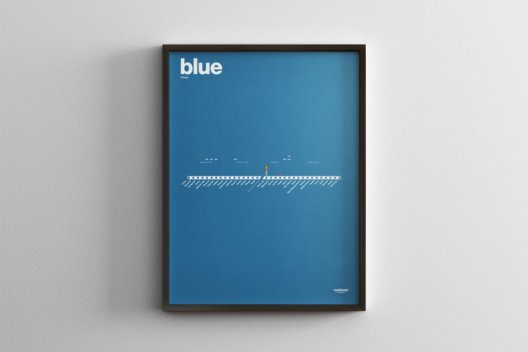 Chicago L Blue Line Map / CTA Train / Minimal Poster Print / Subway ...