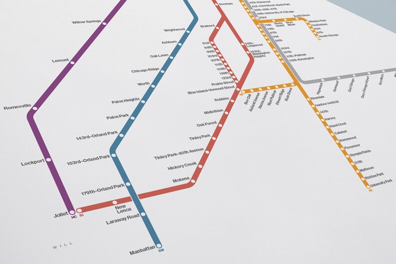 Metra Rail Map / Chicago / Minimal Poster Print / Subway Style | Etsy