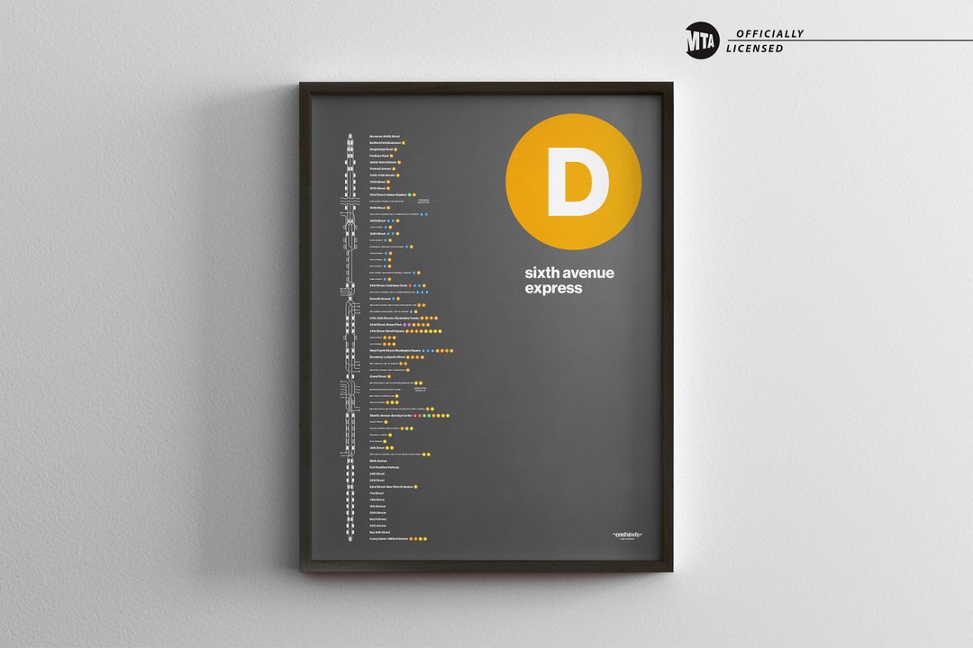 NYC D Train Map / Minimal Poster Print / New York City Subway Style ...