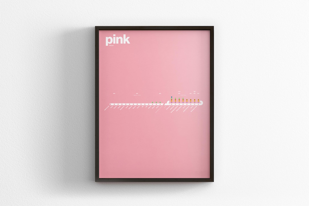 Chicago L Pink Line / CTA Train / Minimal Map Poster Print / Subway ...